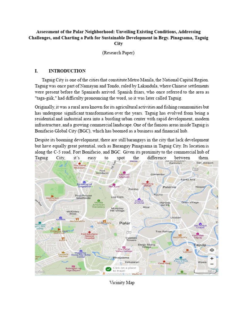 Assessment of The Palar Neighborhood: Unveiling Existing Conditions ...