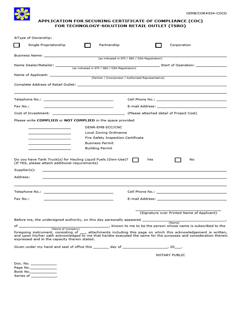 COC Application for Technology Retail Outlet | PDF | Business | Law