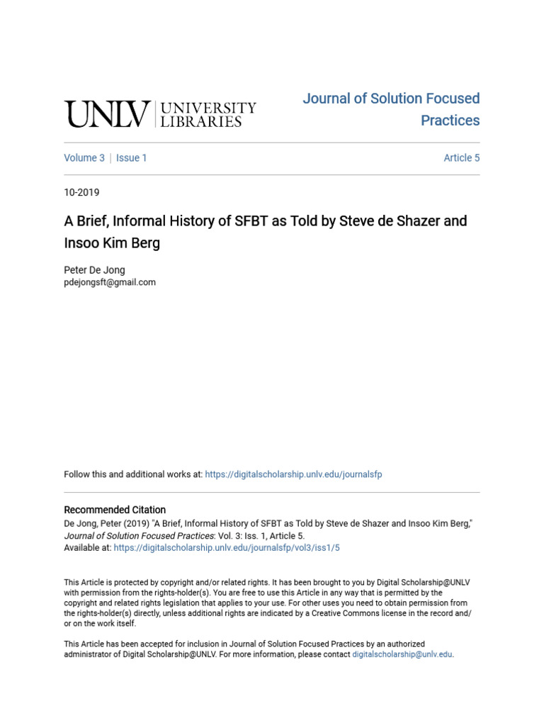 A Brief Informal History of SFBT | PDF | Psychotherapy | Psychology