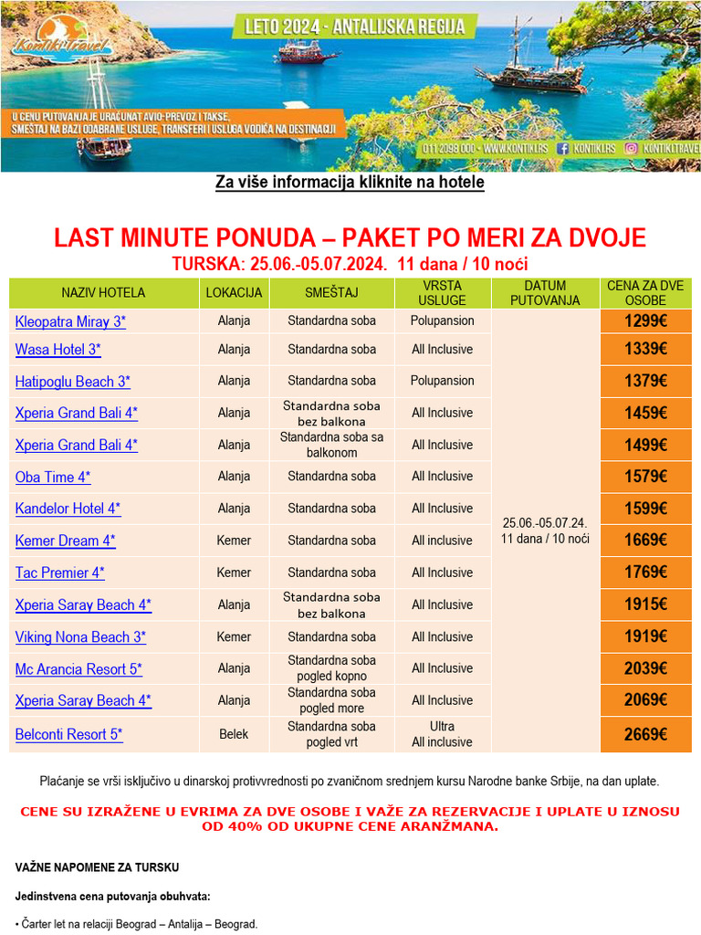Kontiki Turska Leto Antalijska Regija Last Minute Ponuda Paket Po Meri ...