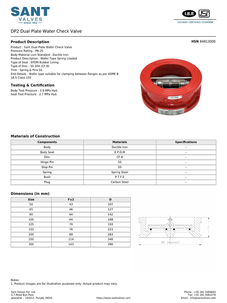 SantValves DP2 DualPlateWaterCheckValve | PDF | Valve | Mechanical Engineering