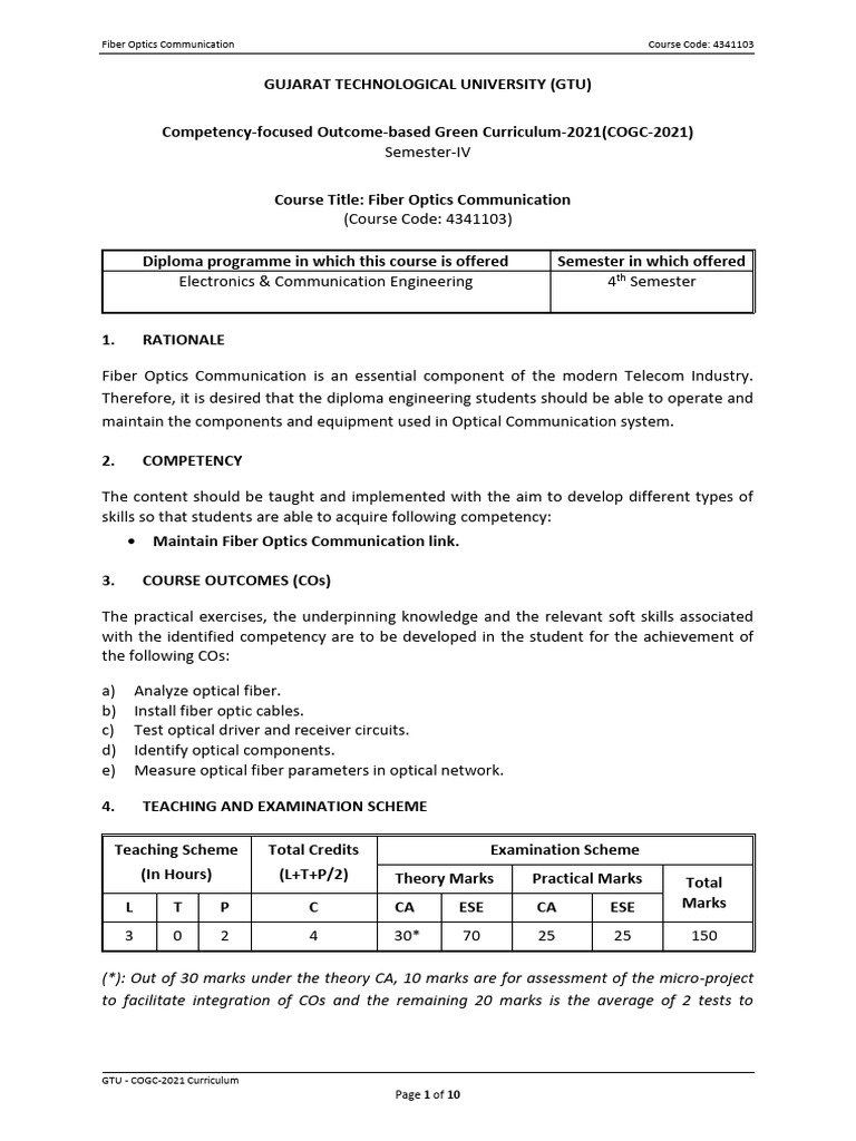 Fiber Optics Communication Course Guide | PDF | Optical Fiber ...