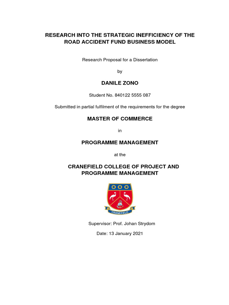 Research Into the Strategic Inefficiency of the Road Accident Fund Business Model by Danile Zono ...