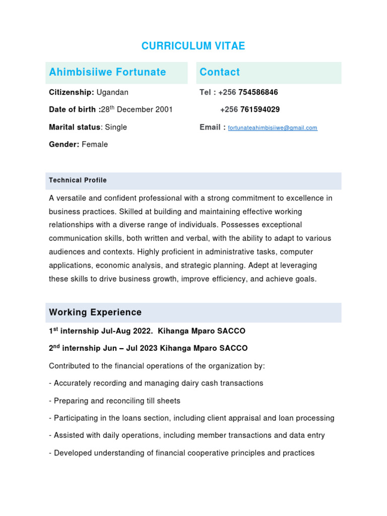 Ugandan Economics Graduate CV | PDF | Communication