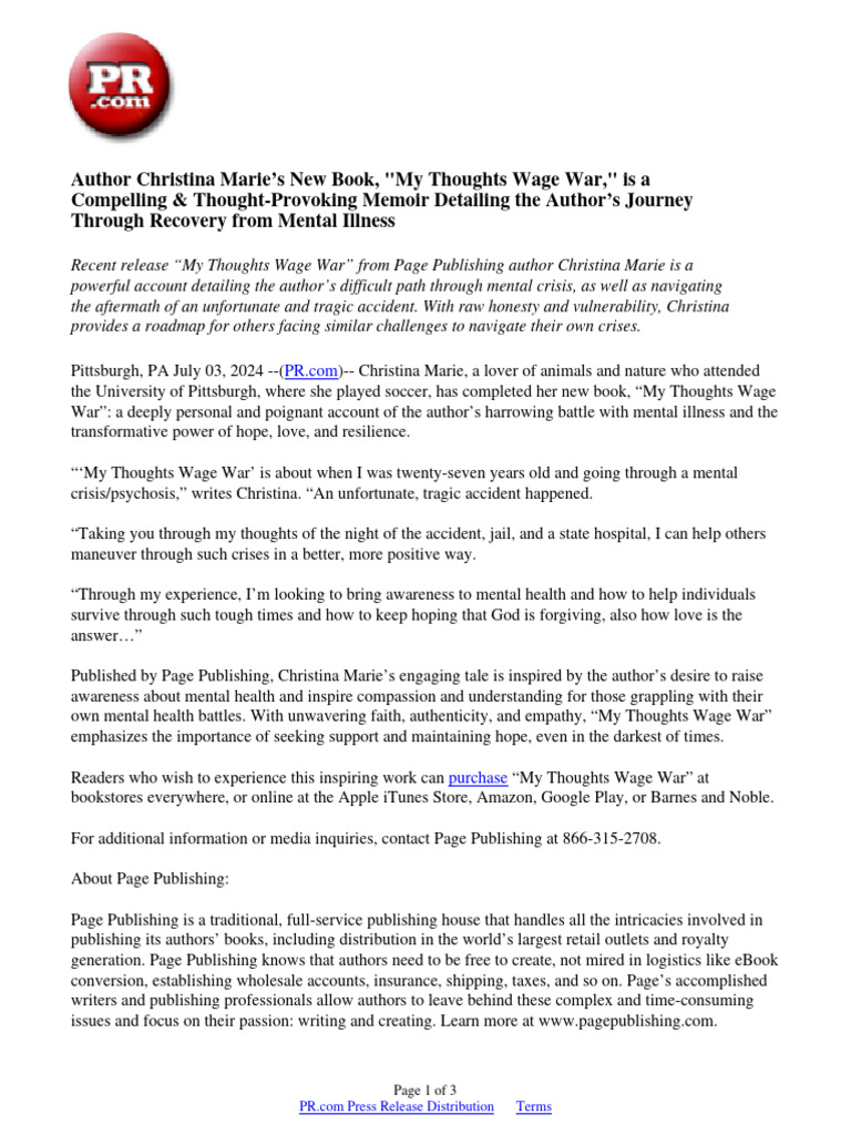 Author Christina Marie's New Book, "My Thoughts Wage War," Is A ...