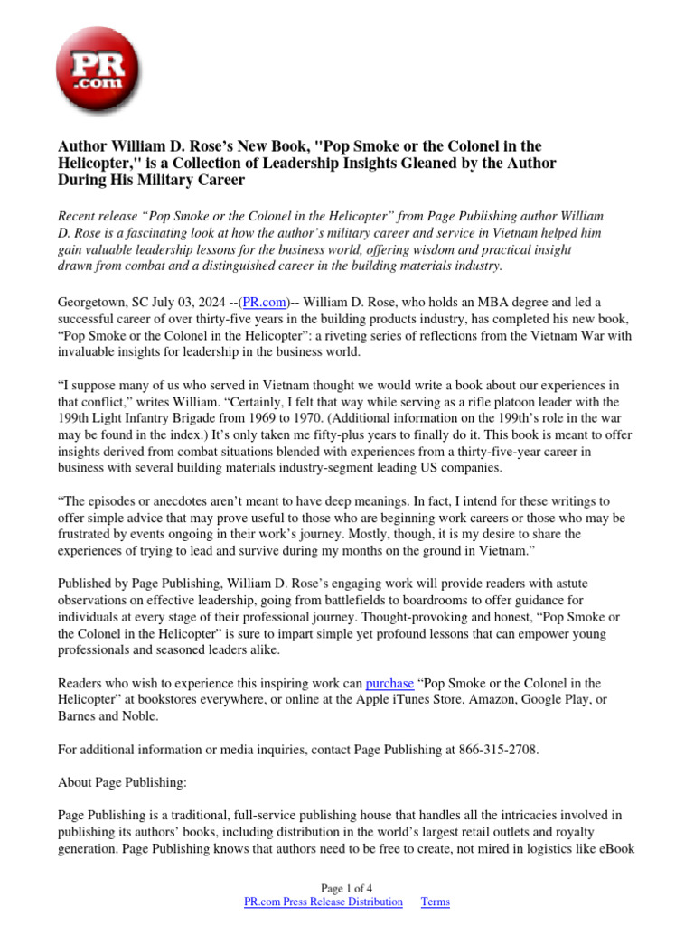 Author William D. Rose's New Book, "Pop Smoke or The Colonel in The ...