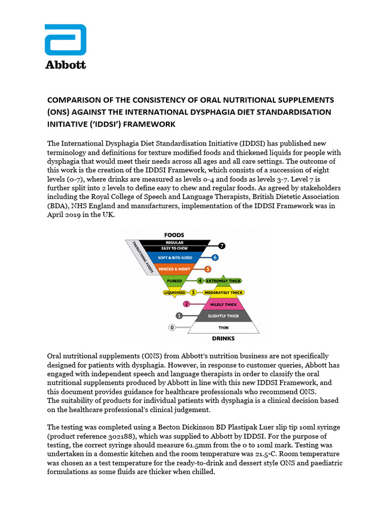 ONS Consistency vs. IDDSI Framework | PDF | Health Care