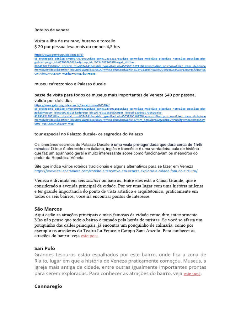 Roteiro de Veneza | PDF | Veneza