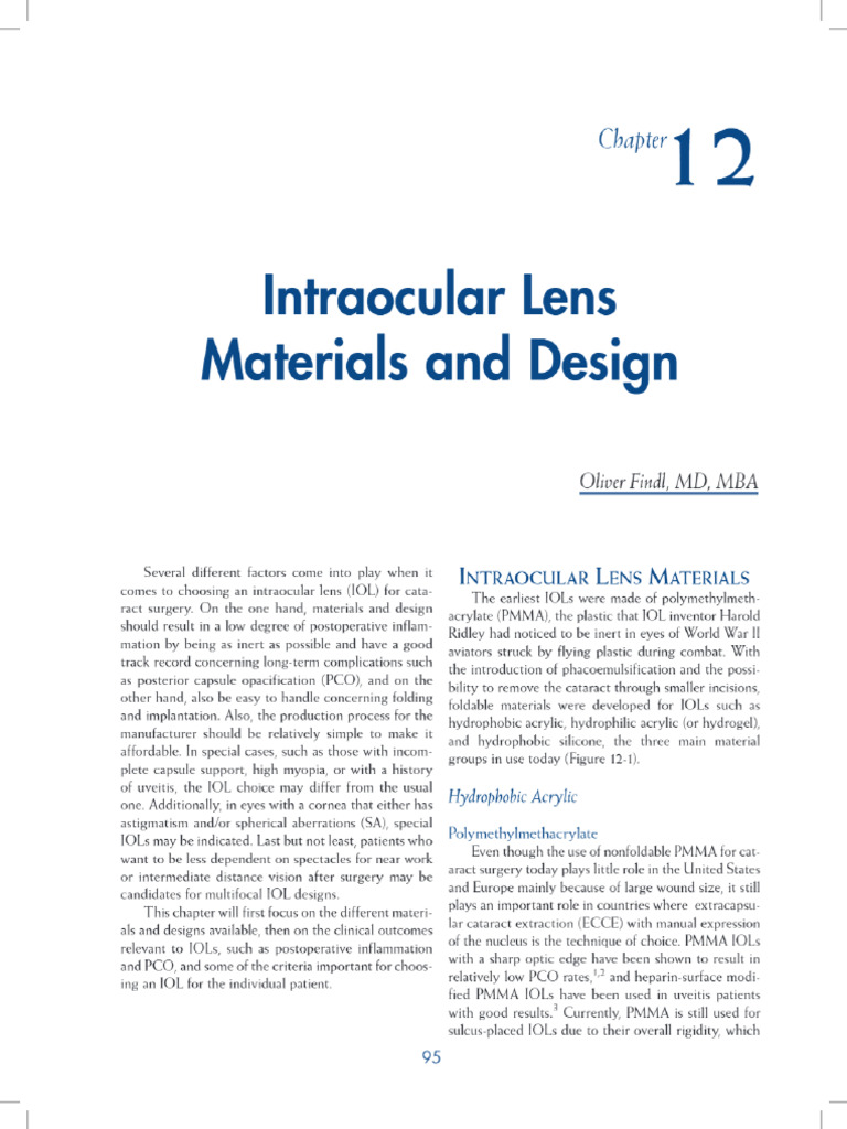 Intraocular Lens Materials and Design | PDF