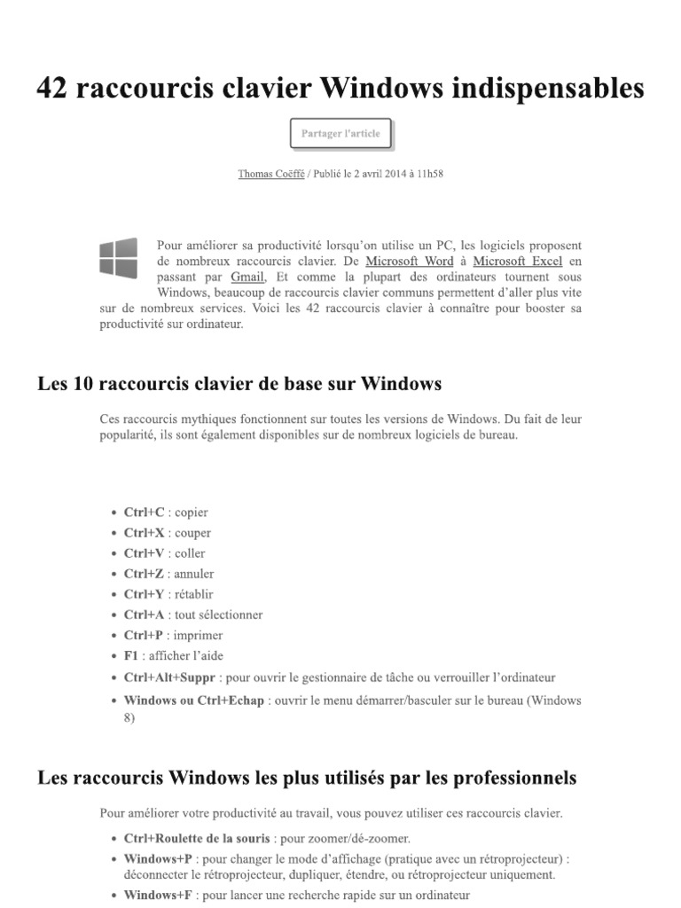 42 Raccourcis Clavier Windows Indispensables | PDF