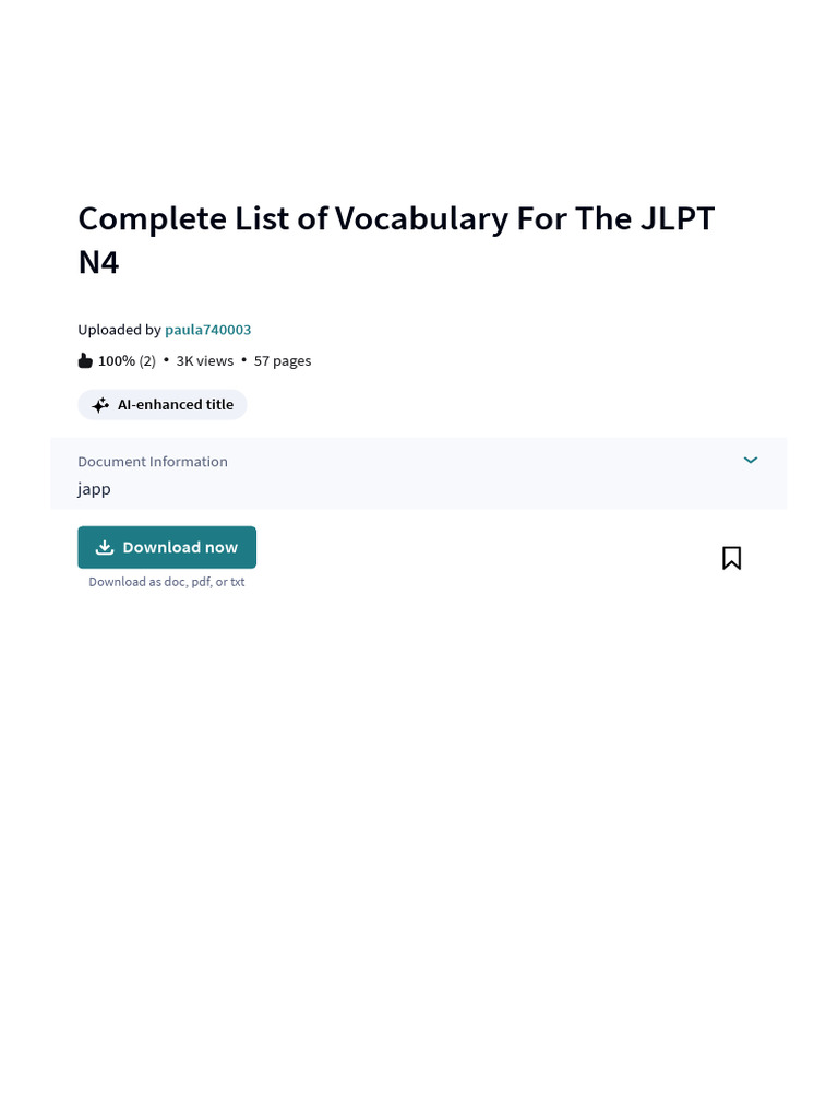 Complete List of Vocabulary For The JLPT N4 - PDF | PDF | Scribd