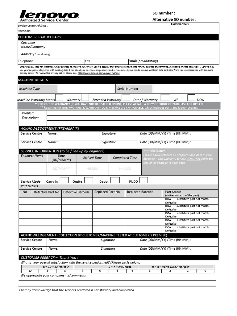 Lenovo Service Order Form | PDF | Lenovo | Receipt