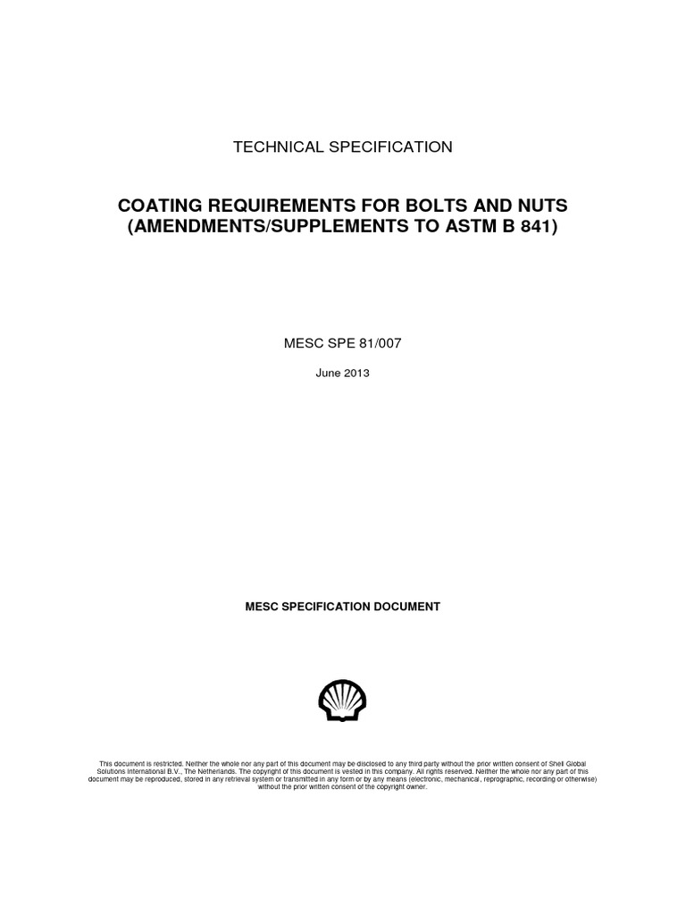 MESC SPE 81/007 Coating Standards for Bolts | PDF | Materials