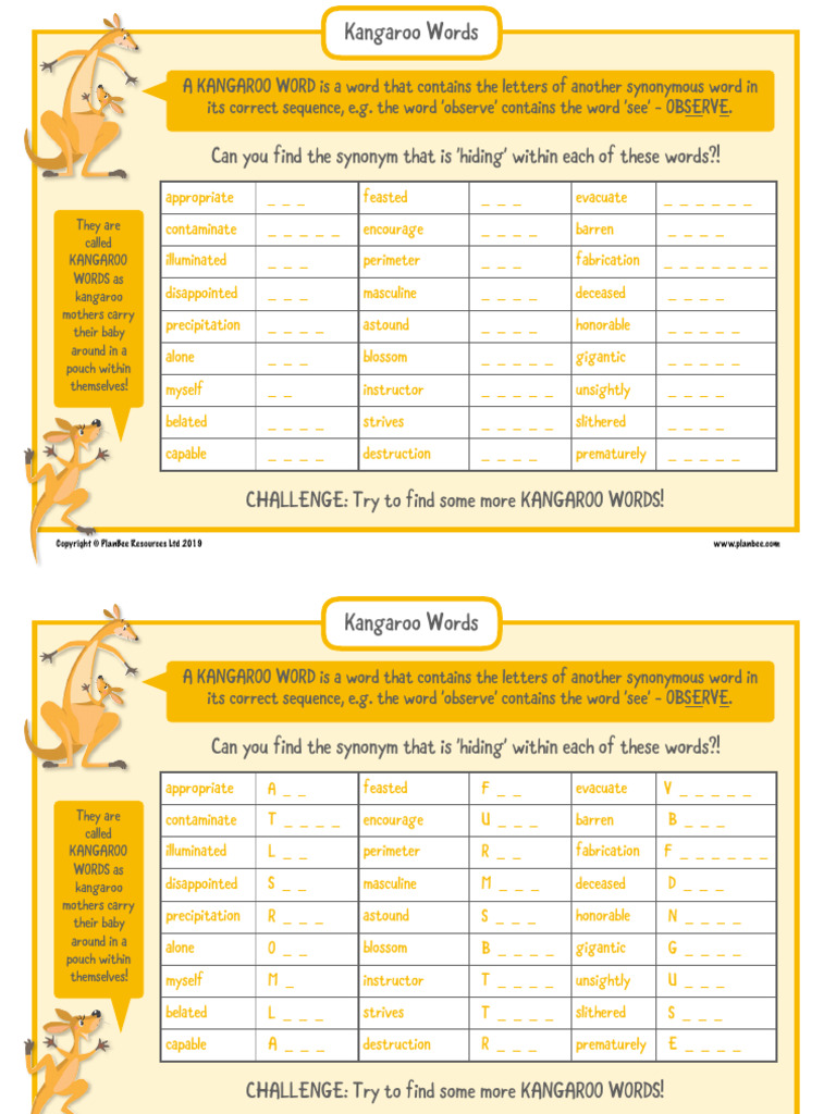Synonyms Kangaroo Words | PDF | Diprotodonts | Marsupials Of Australia