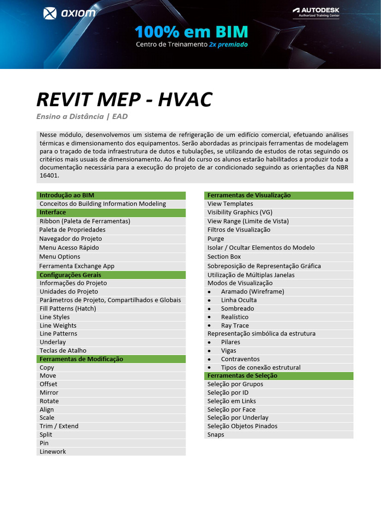 Curso EAD: Revit MEP para HVAC | PDF | Refrigeração | Transferência de ...