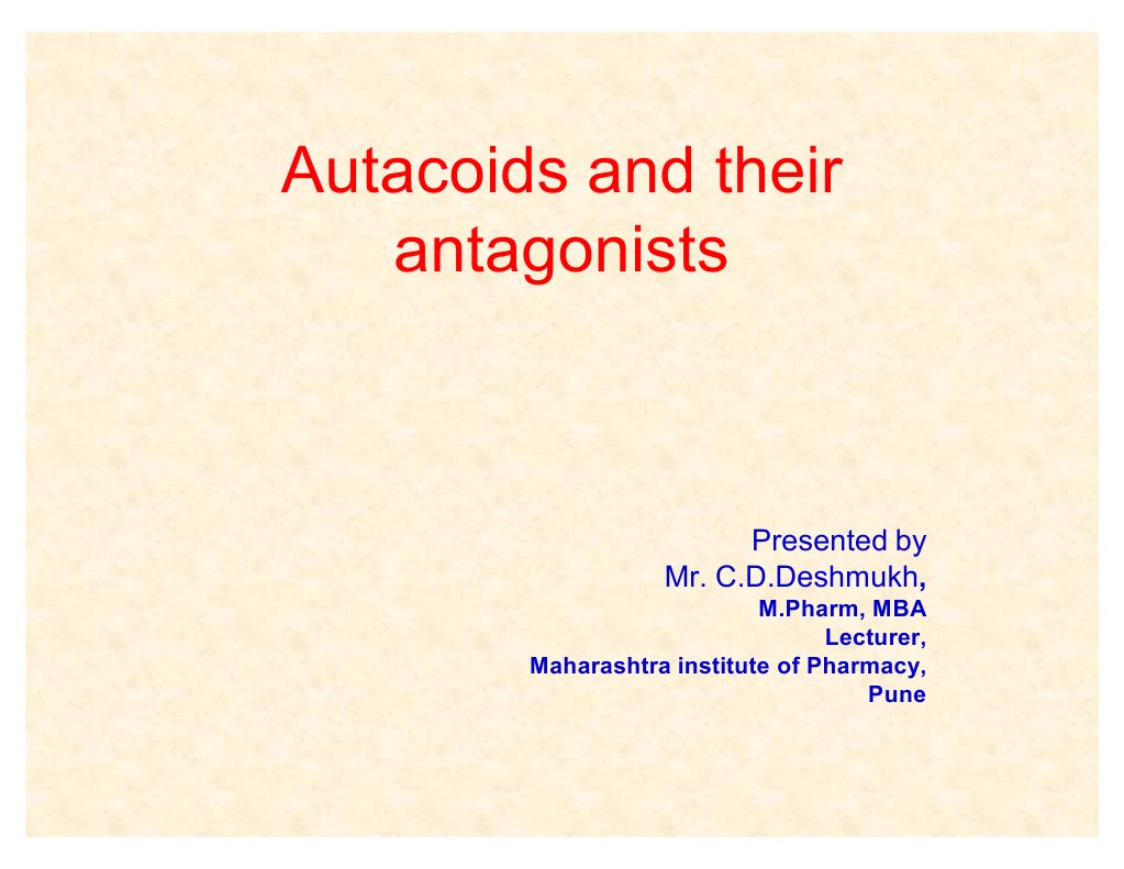 Autocoids and Their Antagonists | PDF