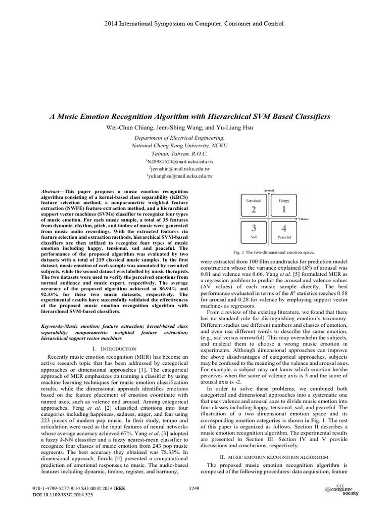A Music Emotion Recognition Algorithm With Hierarchical SVM Based Classifiers | PDF | Support ...