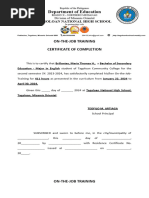 OJT Completion Certificate for Shaina Alam | PDF | Business
