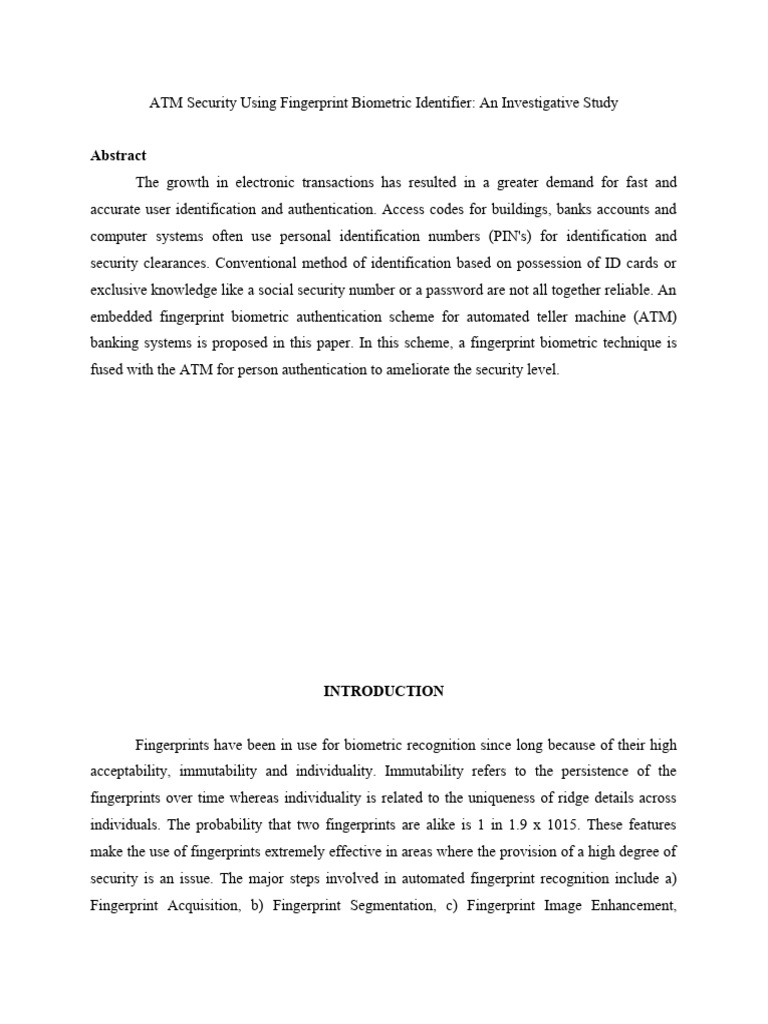 Atm Security Using Fingerprint Biometric Identifier Pdf Automated Teller Machine Fingerprint