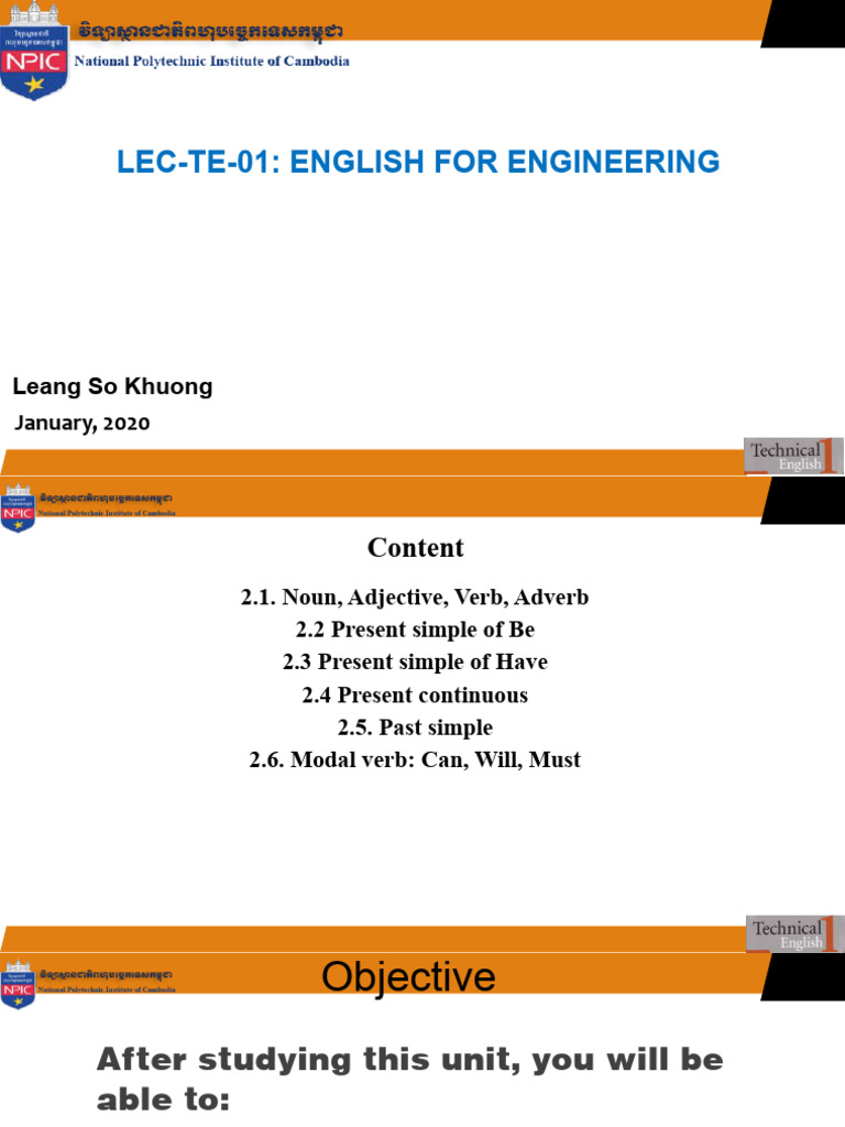 Lec-Technical English-01 | PDF | Verb | Adverb