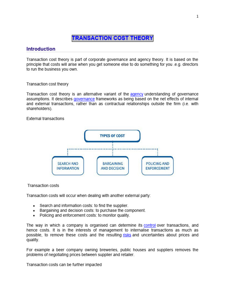 Transaction Cost Theory | PDF | Transaction Cost | Governance