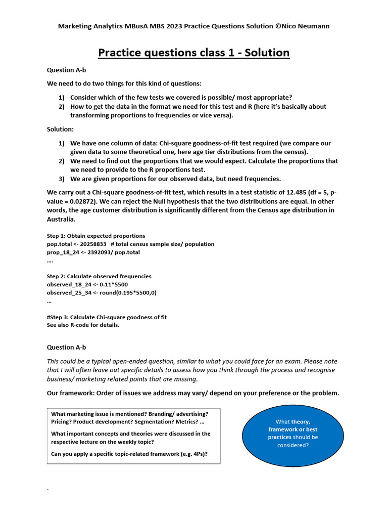 Tutorial PracticeQuestions Class1 2023 Solution | PDF | Chi Squared ...