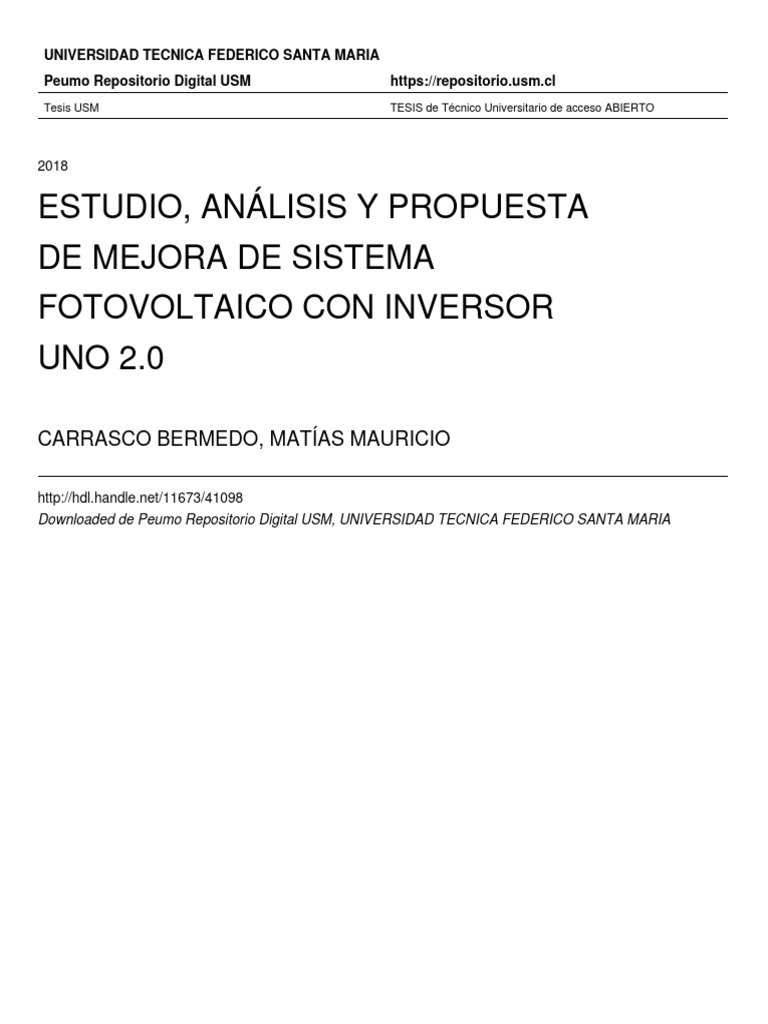 Estudio SFV On-Grid y Off-Grid - UTFSM | PDF | Fotovoltaica | Panel solar
