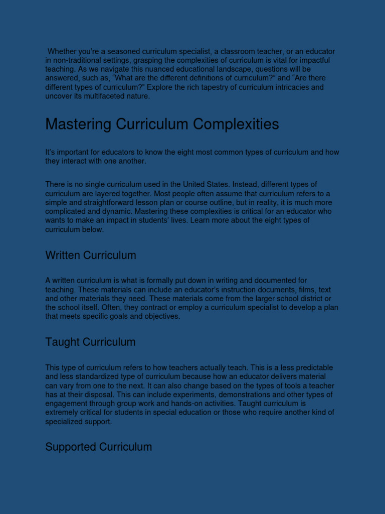 Understanding Curriculum Types | PDF | Curriculum | Teachers