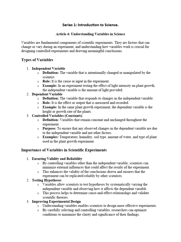 Introduction To Science - 4 Understanding Variables in Science | PDF ...