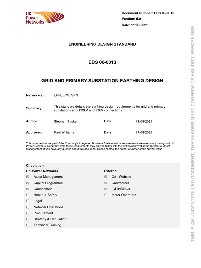 Eds 06 0013 Grid and Primary Substation Earthing Design | PDF ...