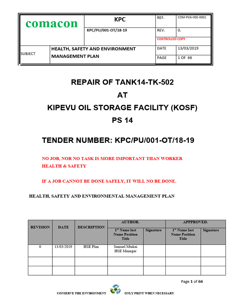 Comacon KPC HSE-PLAN-0001 | PDF | Occupational Safety And Health ...