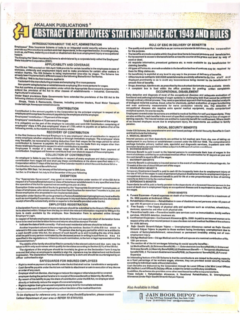 ESI Act 1948 | PDF