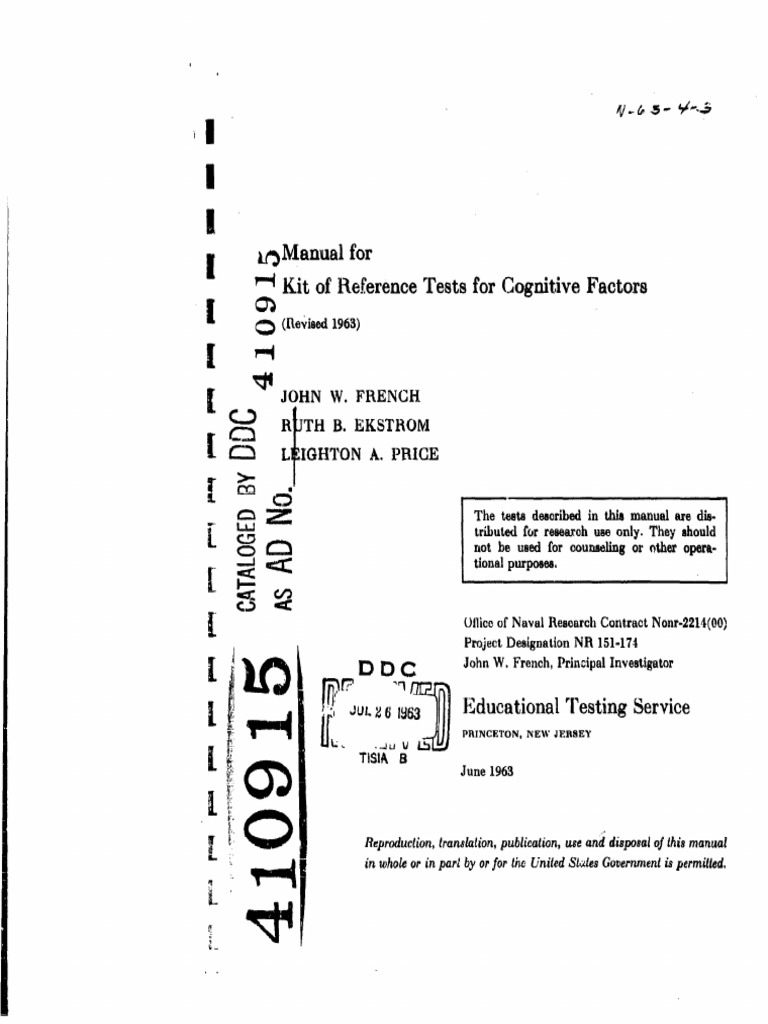 Manual For Kit of Referenced Cognitive Tests-1963 | PDF | Copyright ...