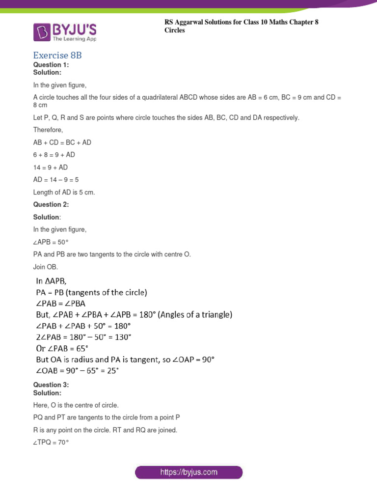 Class 10 RS Aggarwal Exercise 8B Solutions | PDF | Circle | Analytic Geometry