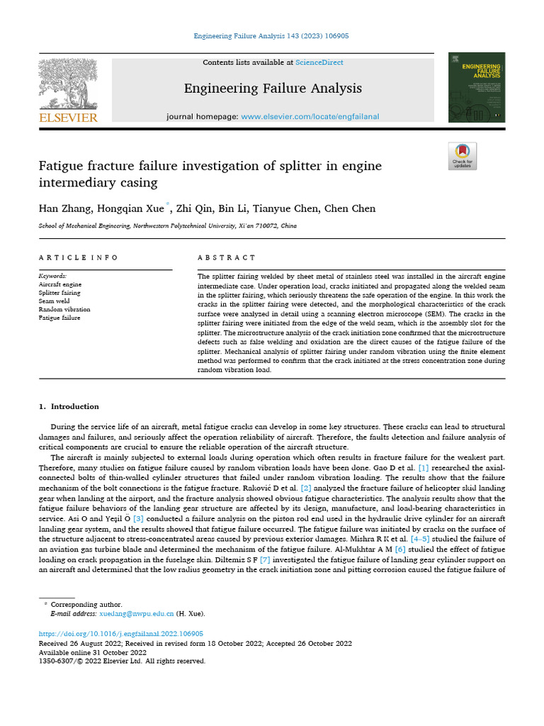 Fatigue Fracture Failure Investigation of Splitter in Engine ...