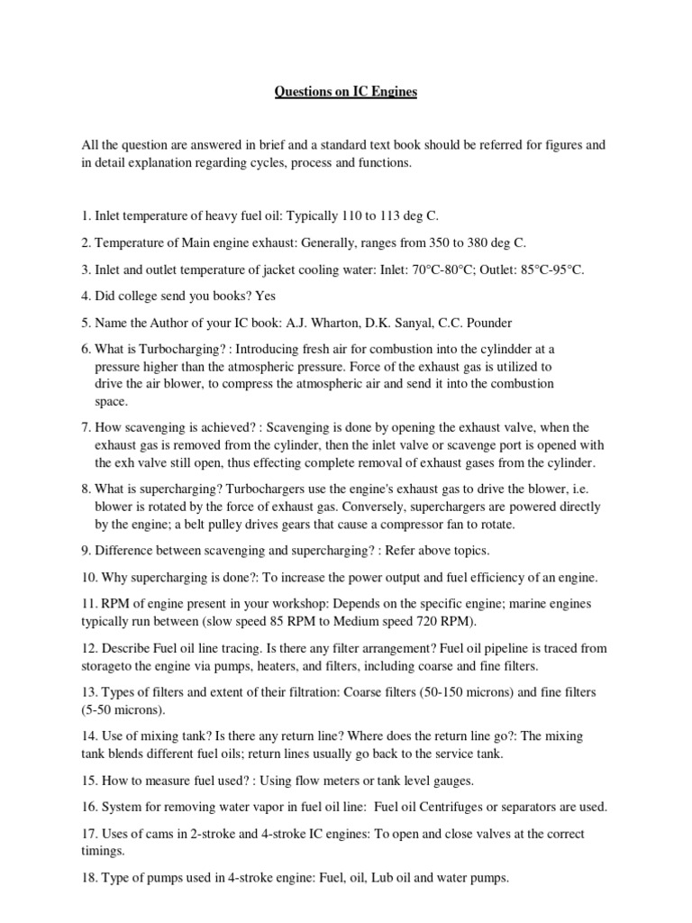 Questions On IC Engines | PDF | Internal Combustion Engine | Piston