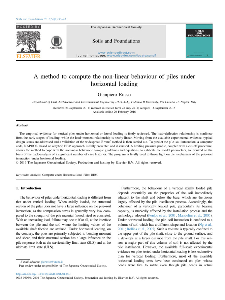 A Method To Compute The Non Linear Behaviour of Piles Un 2016 Soils and Foun | PDF | Deep ...