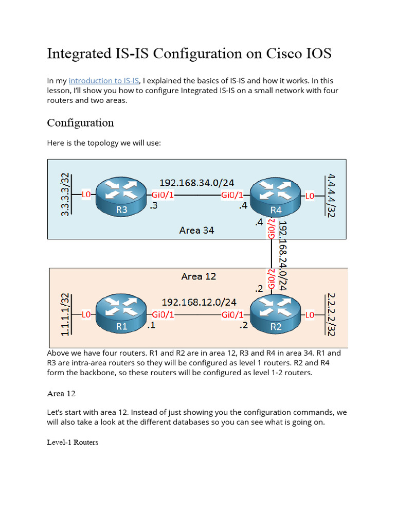 Integrated IS-IS Configuration On Cisco IOS | PDF | Router (Computing ...