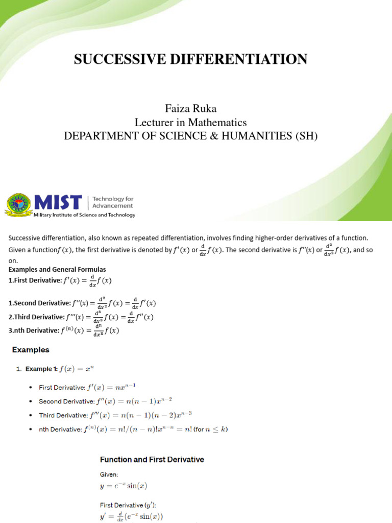 Successive Differentiation Guide | PDF | Derivative | Mathematical Analysis