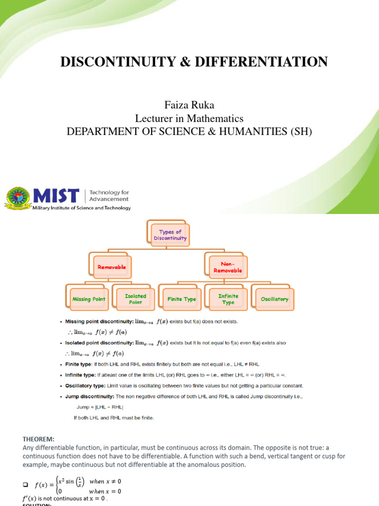 MATH-101 Discontinuity, Differentiation | PDF | Function (Mathematics) | Mathematical Relations