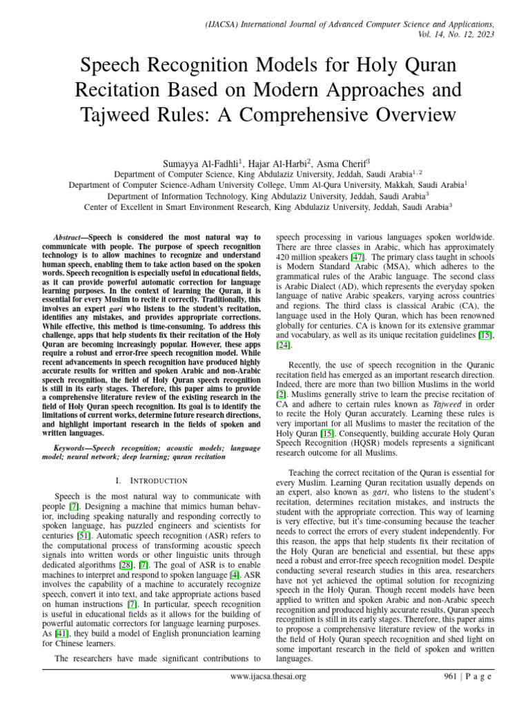 Speech_Recognition_Models_for_Holy_Quran_Recitatio | PDF | Speech Recognition | Deep Learning