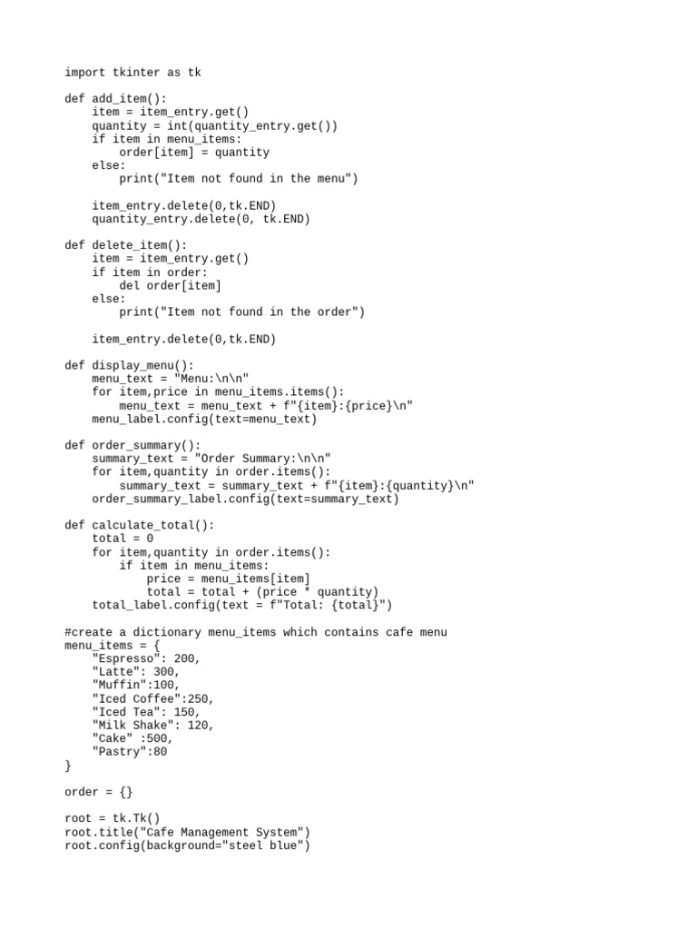 Cafe Management System Code | PDF | Coffeehouse | Caffeinated Drinks