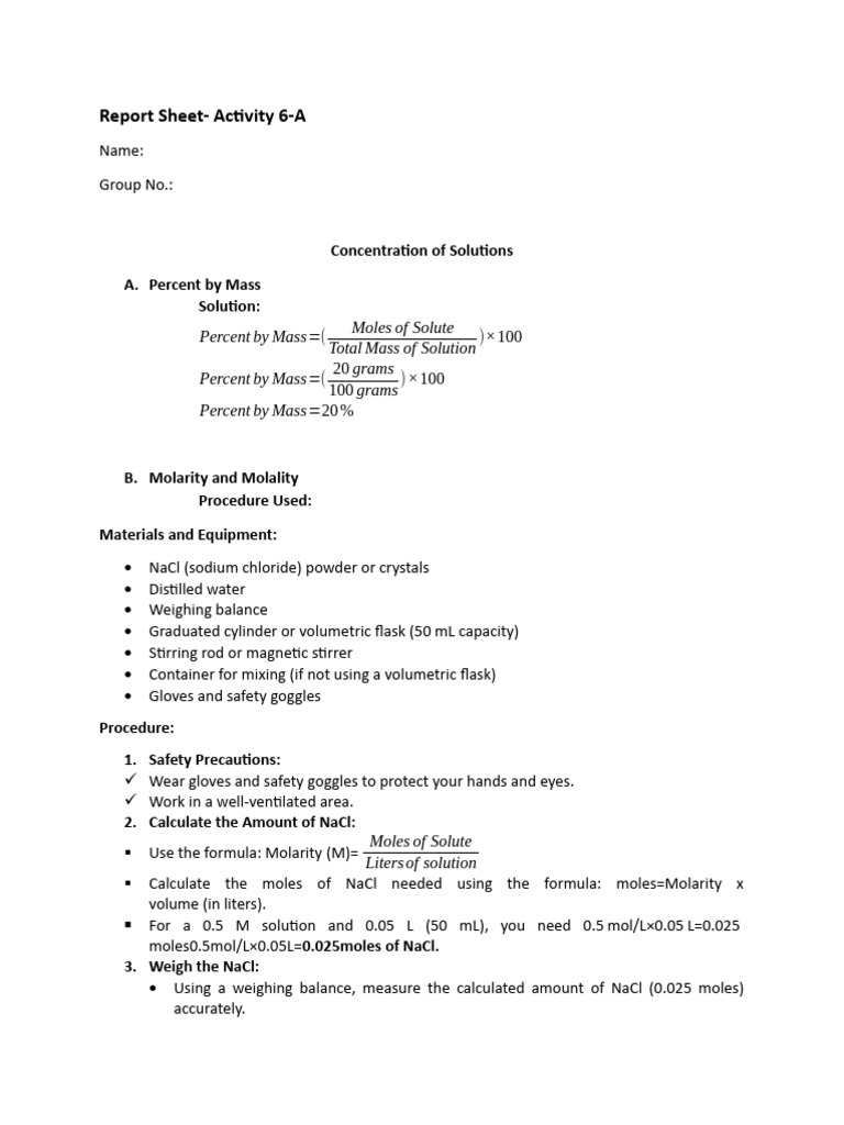 Report Sheet-8B | PDF | Sodium Chloride | Concentration