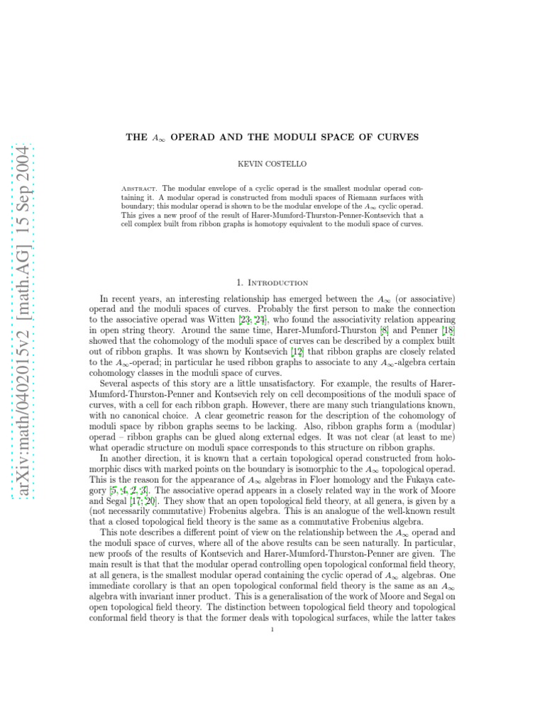 A∞ Operad & Moduli Space of Curves | PDF | Topology