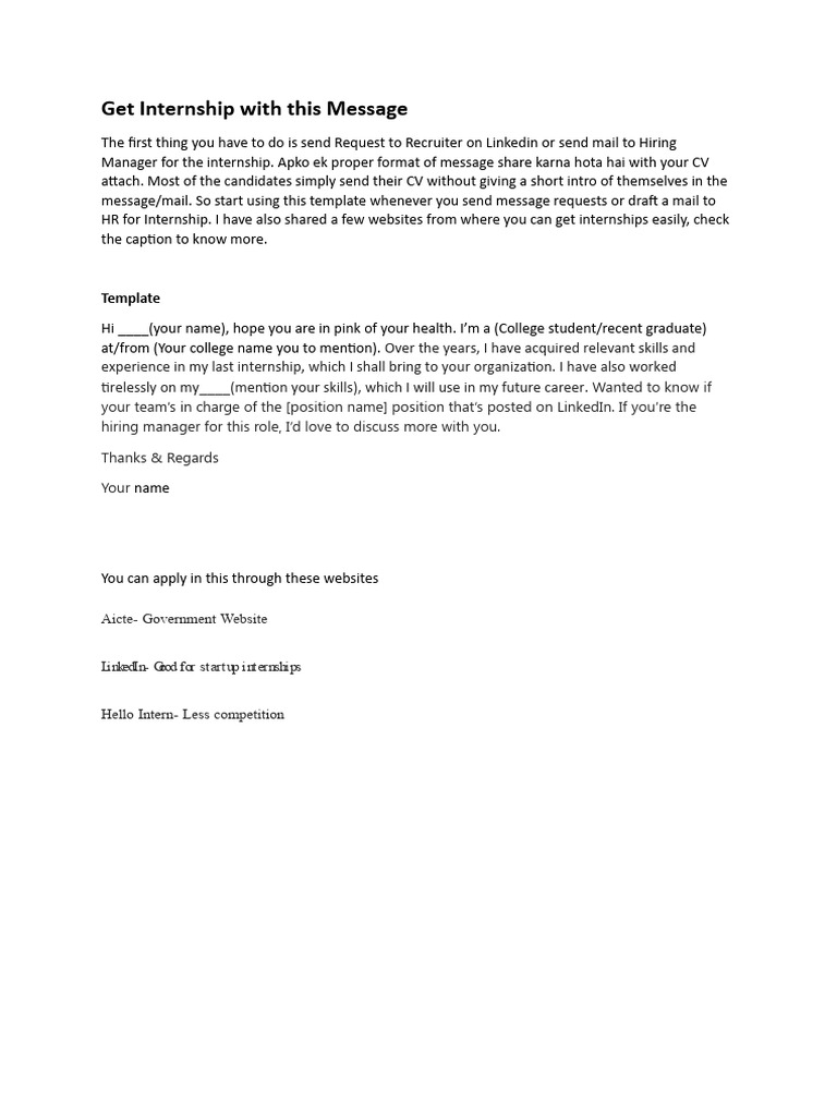 Get Internship With This Message | PDF | Career & Growth | Business