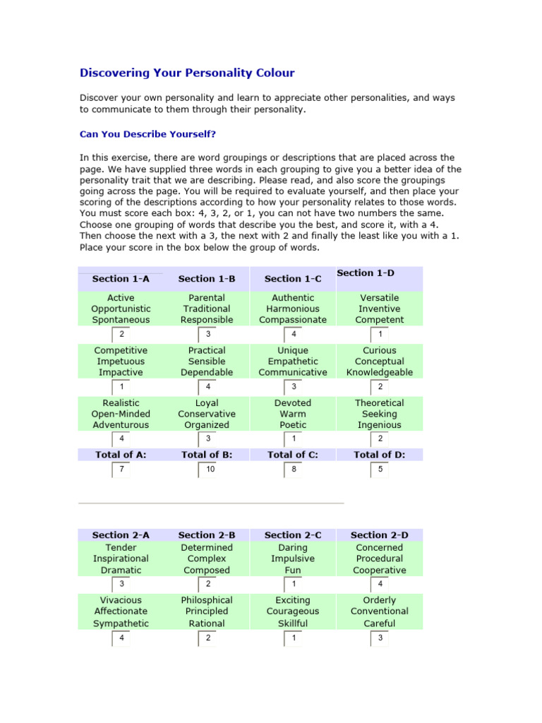 Discovering Your Personality Colour | PDF | Color | Behavioural Sciences Discovering Your Personality Colour | PDF | Color | Behavioural Sciences