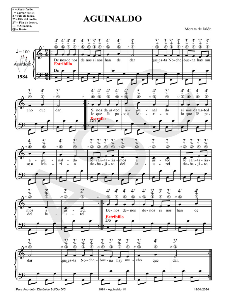 AGUINALDO - Partitura Completa | PDF | Acordeón | Instrumentos de teclado