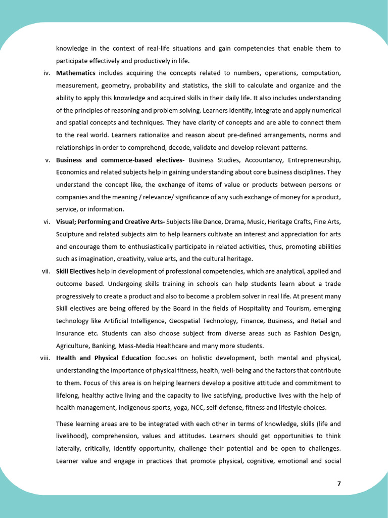 Curriculum Srsec 2024 25 7 Pdf Learning The Arts