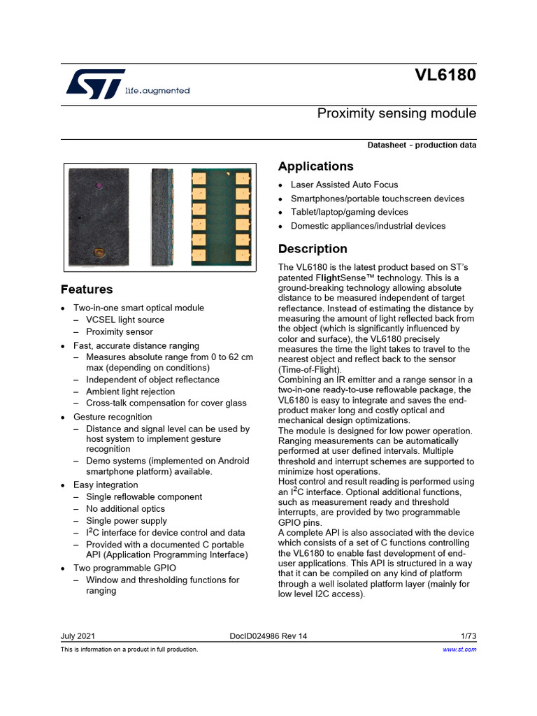 ST TOF Chip vl6180 | PDF | Signal To Noise Ratio | Smartphone
