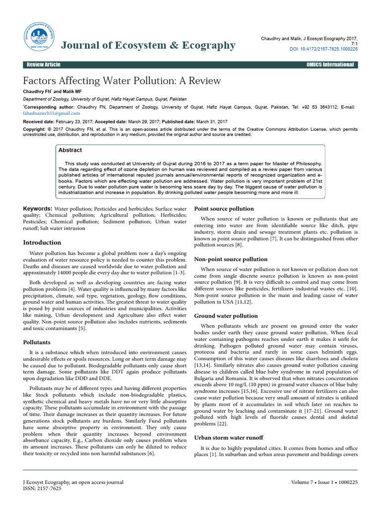 King - Factors Affecting Water Pollution A Review 2157 7625 1000225 ...